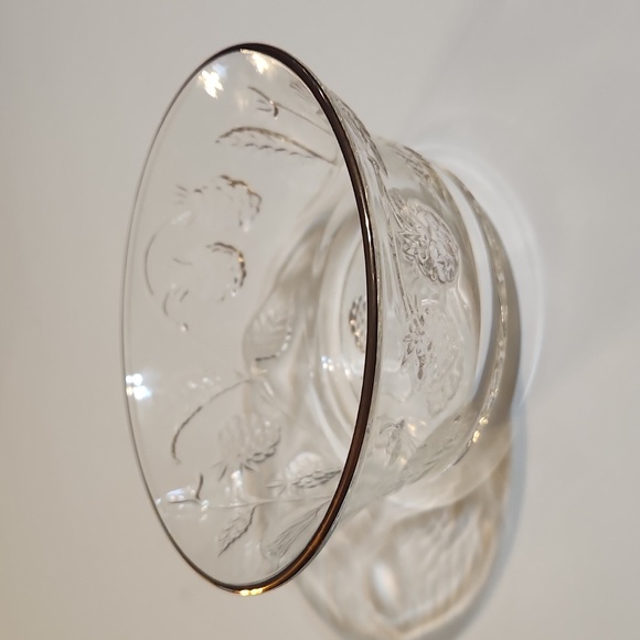 Vintage | Dining | Vintage Embossed Glass Bowl Gold Rim Raspberry Leaf ...